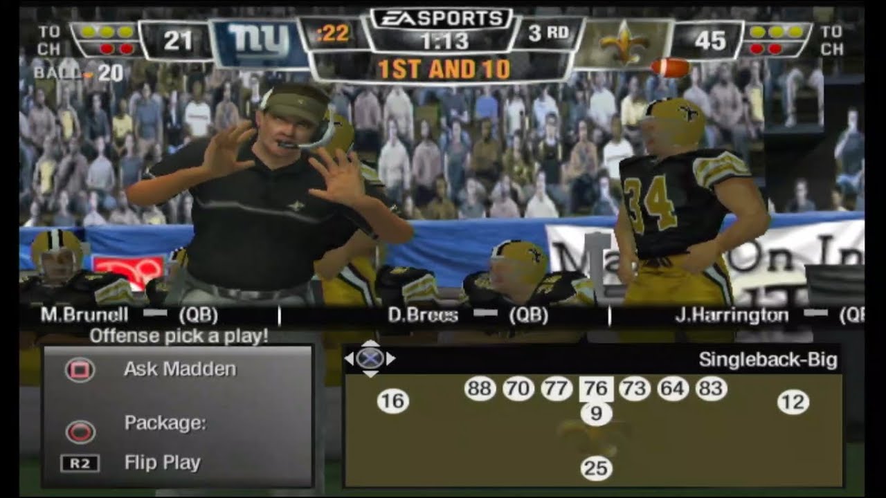 Madden NFL 10 (PS2) giants vs saints (throwback) (2nd half) - YouTube