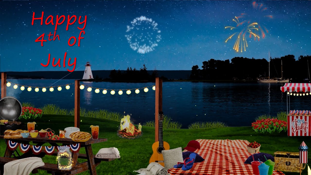 4th OF JULY CELEBRATION AMBIENCE-DISTANT FIREWORKS-CRACKLING FIRE ...