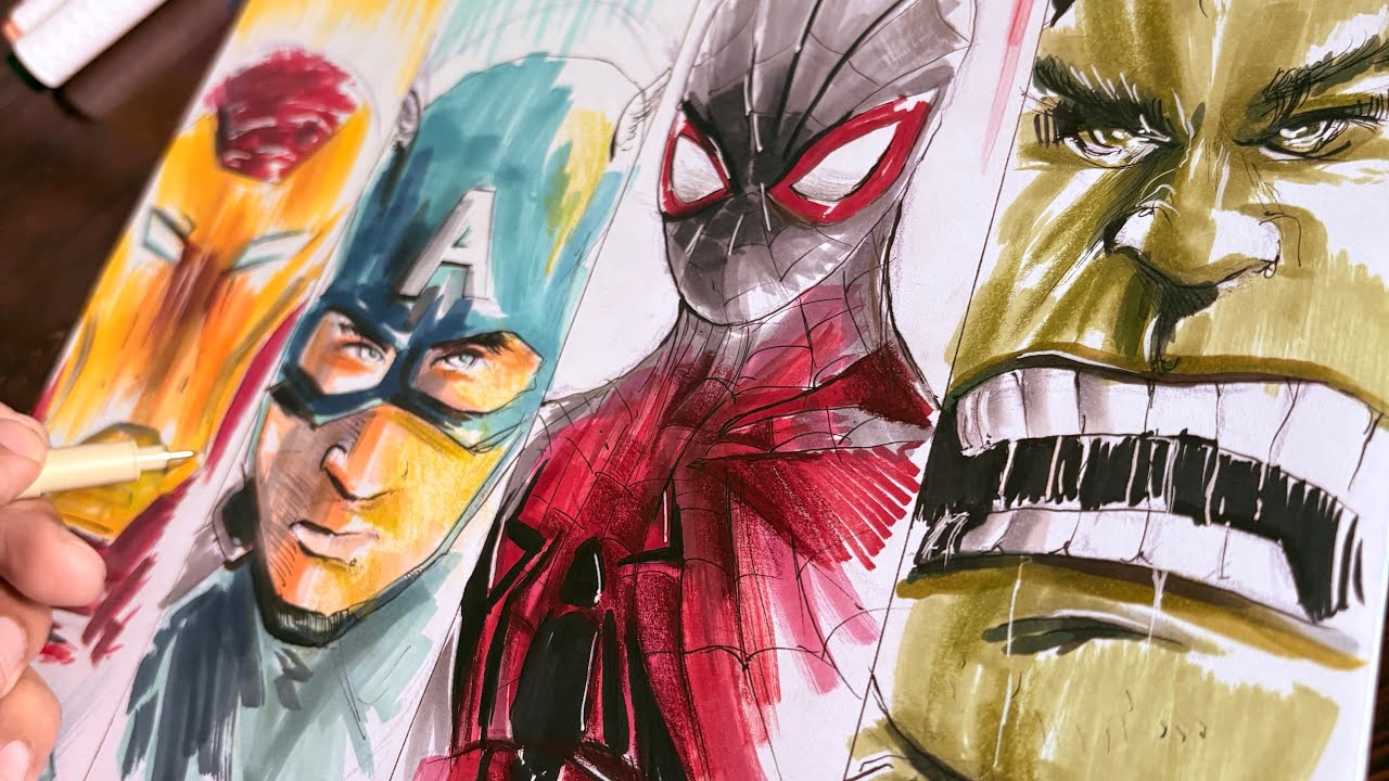 Drawing Marvel Rivals In Alcohol Markers Timelapse - YouTube