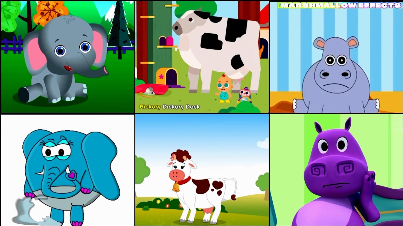 HICKORY DICKORY DOCK || 2 ELEPHANT, 2 COW & 2 HIPPO || 6 CLOCK CRUSHERS ...