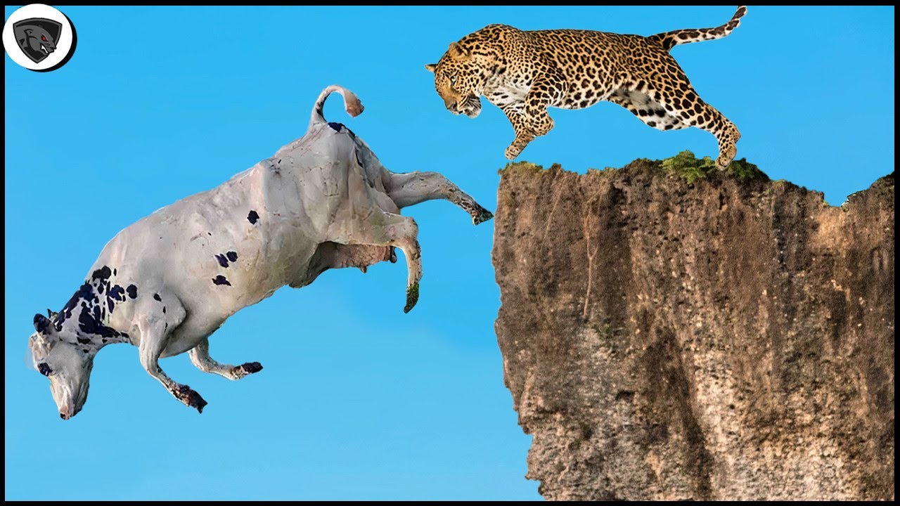 Hungry Leopards Are Not Afraid Of Danger Jumping Off Cliff To Destroy ...