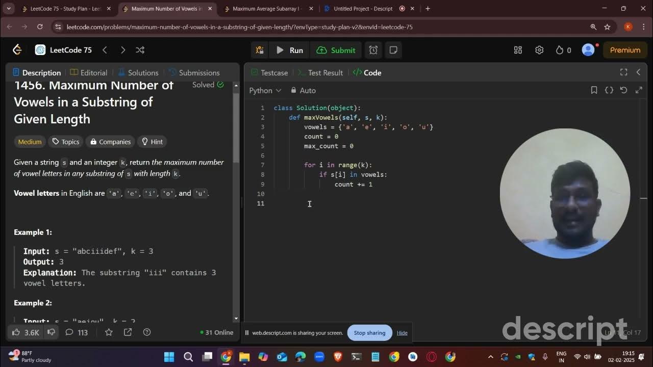LeetCode Day 23 : Maximum Number of Vowels , Day 43 of python learning Series , LeetCode in ...