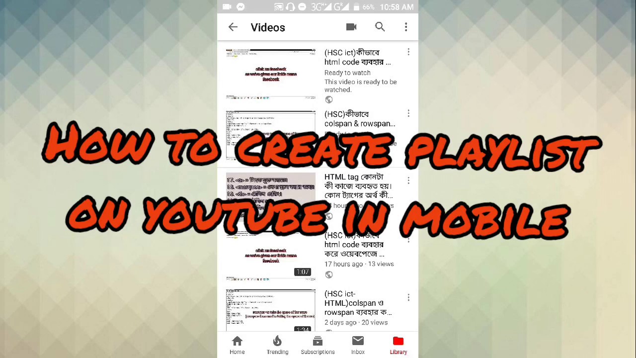 How to create playlist on youtube mobile?কীভাবে মোবাইল ইউটিউবে playlist ...