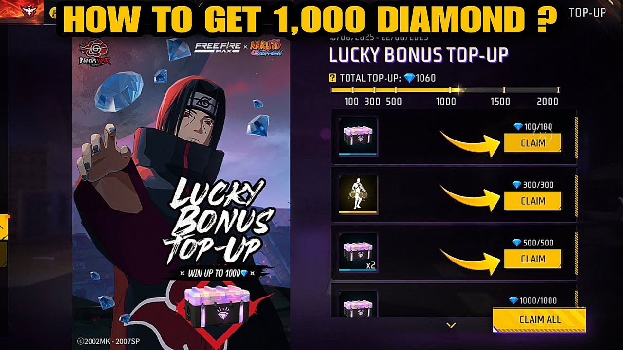 Lucky Bonus Topup Event Free Fire | 1000 Diamond Free Claim | Free Fire ...