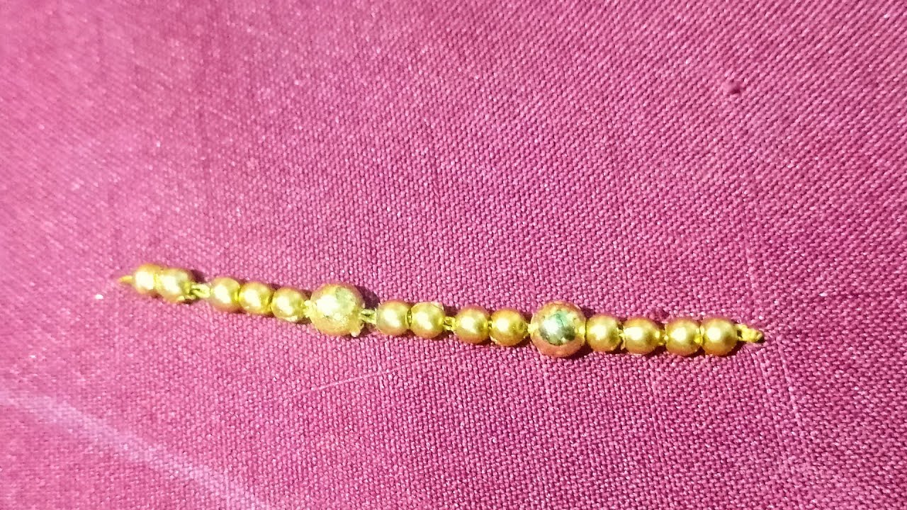 Aari work simple straight beads stitch| golden pearl straight beads ...