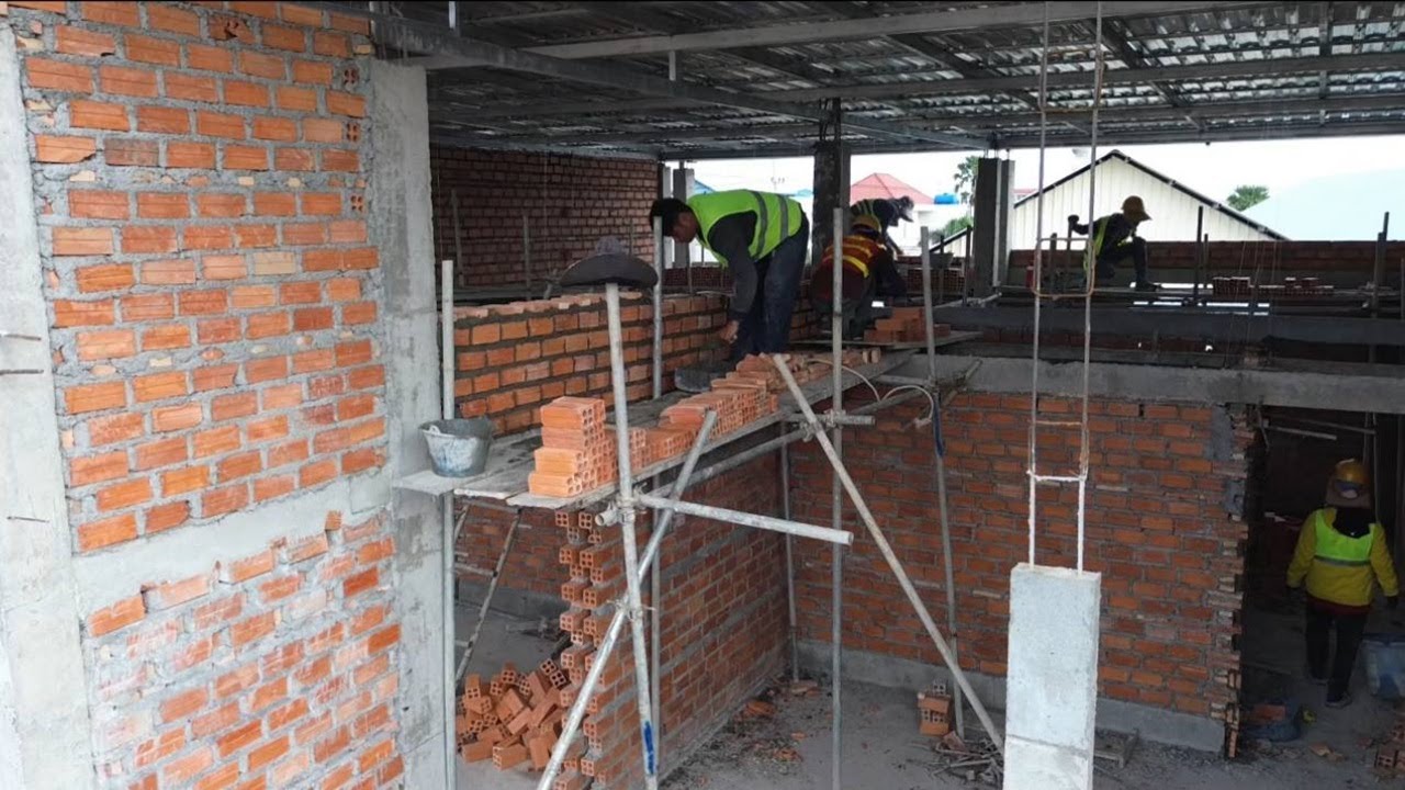 Laying Red Brick Walls Process-Construction Techniques Of Wall Bricks DIY Using Cement And Sand ...