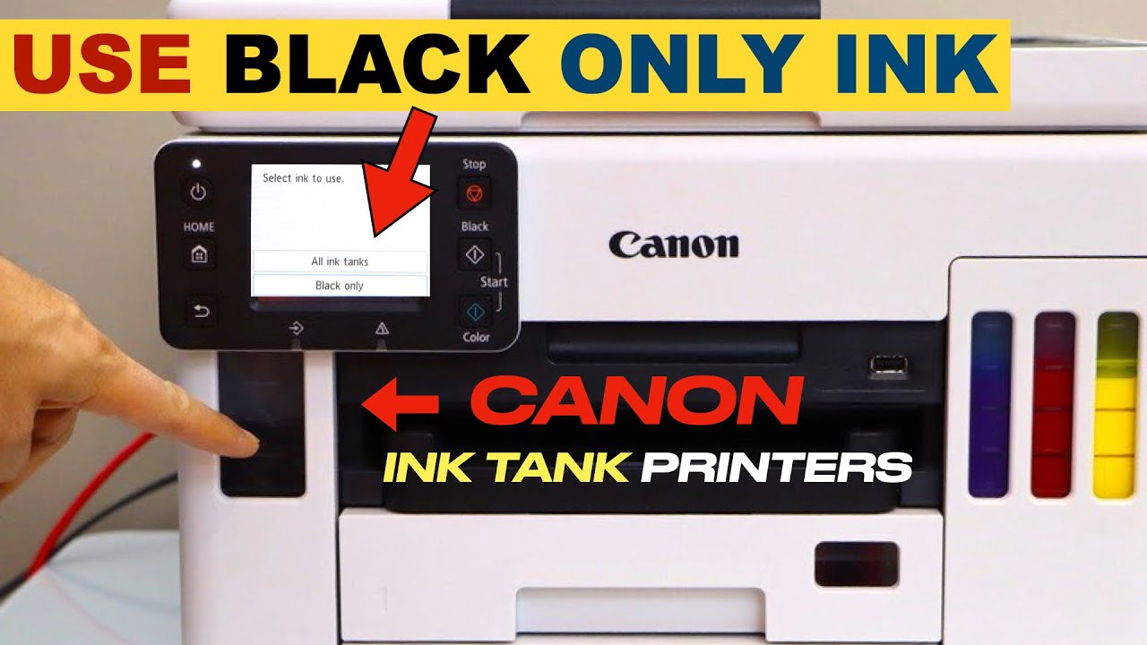 How To Use Black Ink Only on Canon Ink Tank Printers ? - YouTube