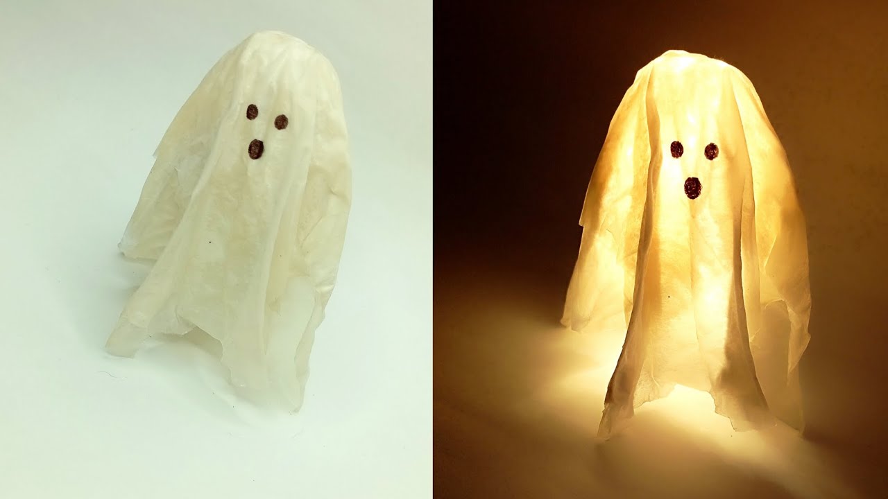 Diy ghost lamp making/halloween craft/halloween decor/fun light making ...