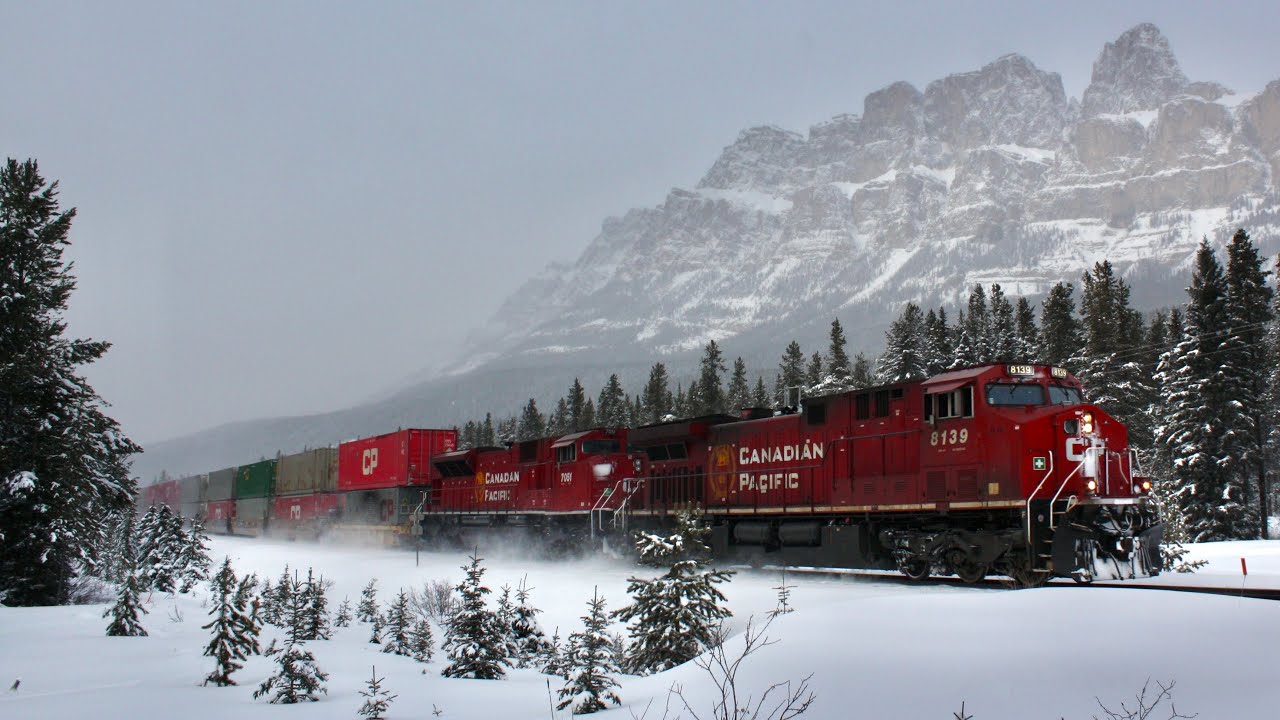 New CP SD70ACu 7051!!! CP 8139 and CP 7051 lead CP 112 past Castle Mountain, Alberta - YouTube