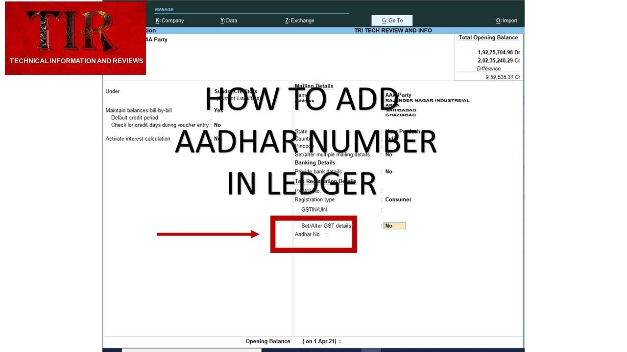 Tally Prime Tutorial Latest Free Add on | Add Aadhar number in Ledger ...