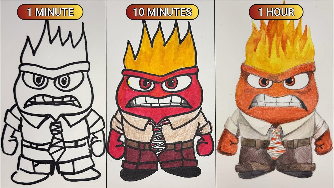Drawing challenge - draw Anger from Inside Out in 1 minute, 10 minutes ...