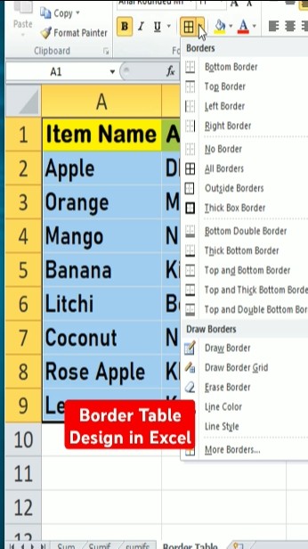 Excel Border Table Design 🔥Border Table in Excel #shorts #excel - YouTube