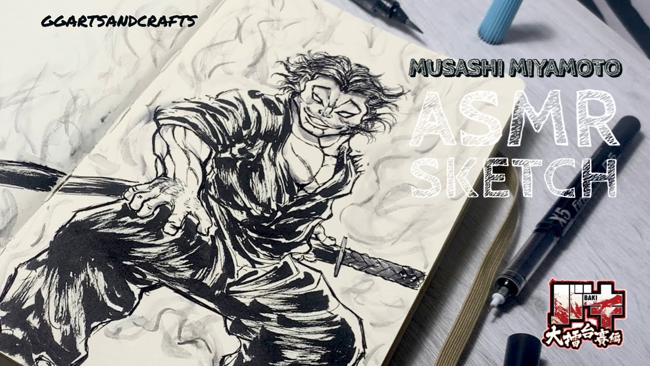 Drawing Musashi Miyamoto from BAKI on my sketchbook! | ASMR SKETCH # ...