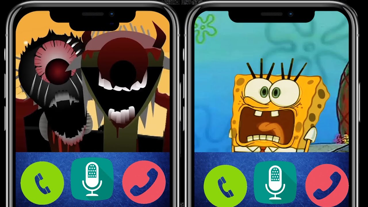SpongeBob SquarePants and Sprunki from Incredibox scared by a phone ...
