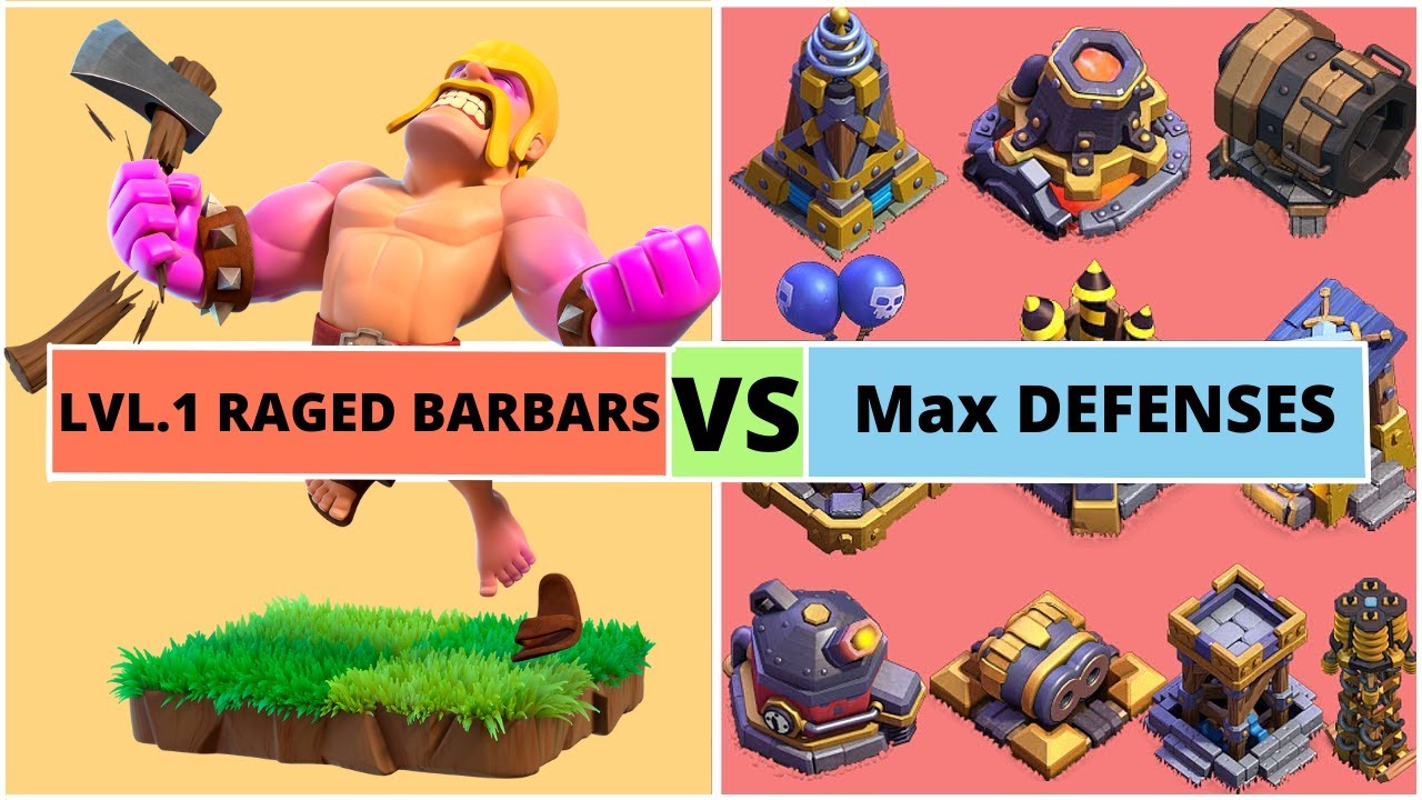 *LEVEL 1* RAGED BARBARIAN VS MAX LEVEL DEFENCES | BUILDER BASE | CLASH ...