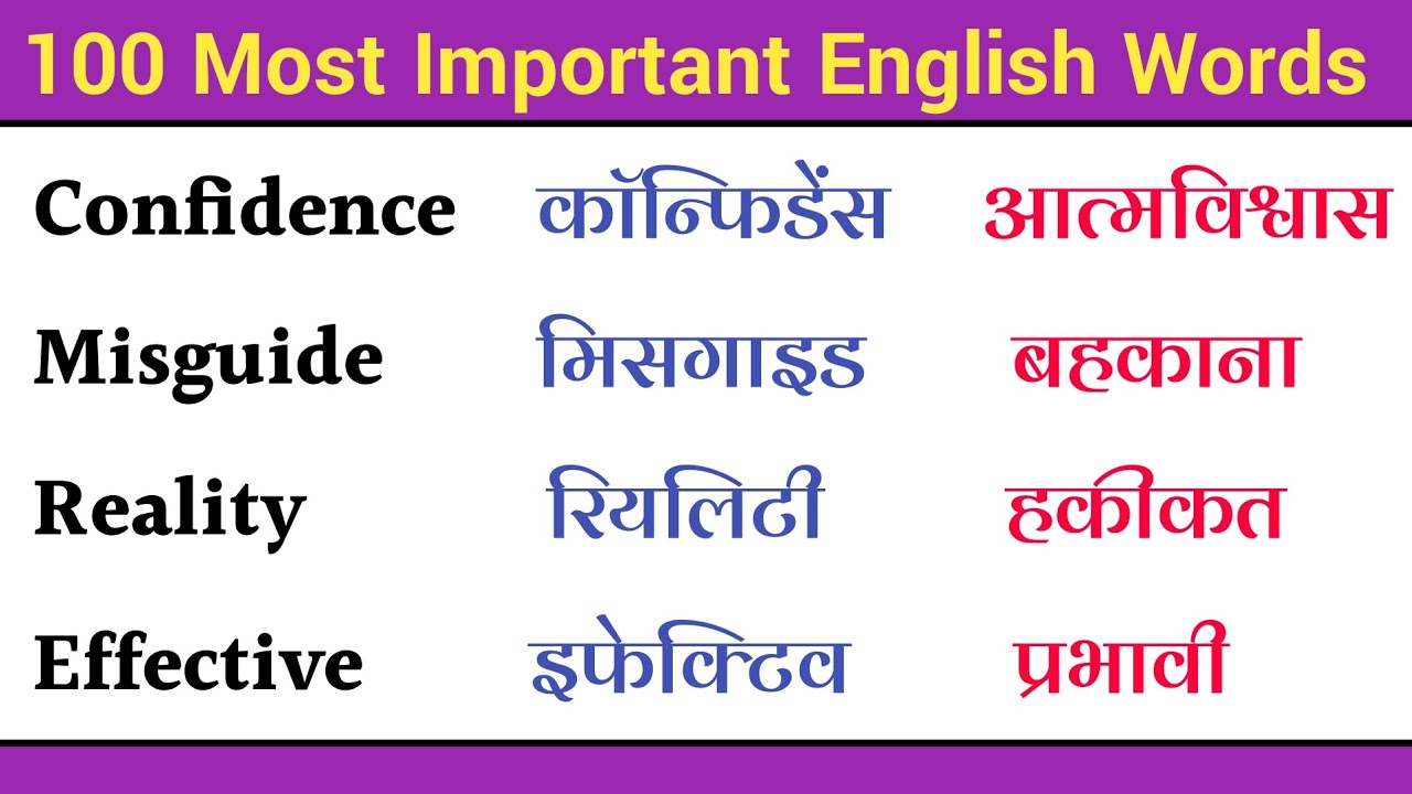 100 Most Important English Words || रोज़ बोले जाने वाले Words || Daily ...