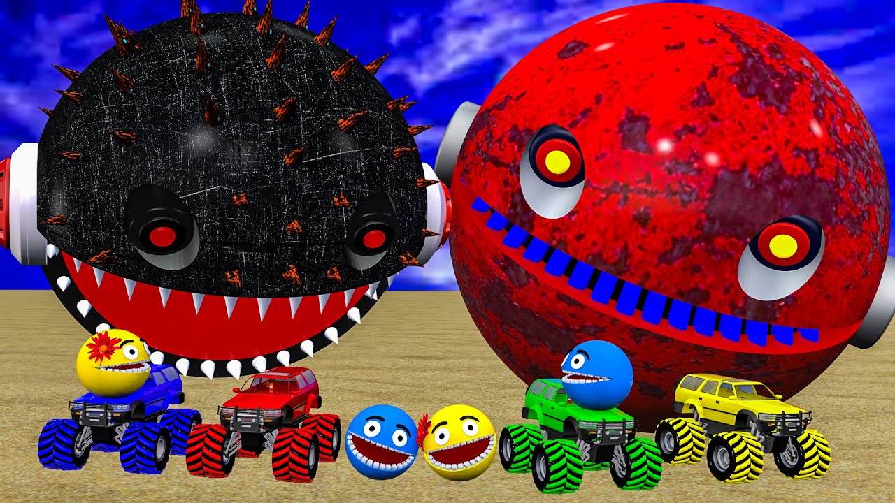MS PACMAN VS ROBOT PACMAN VS SPIKY MONSTER PACMAN RC CAR RACING BEST ...