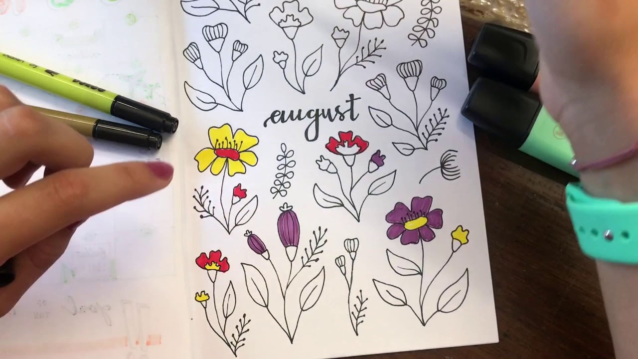 Monthly cover: AUGUST with hand drawn doodles ;) - YouTube