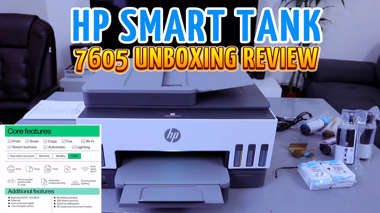 HP Smart Tank 7605 All-in-One Wireless Inkjet Printer Unboxing Review ...