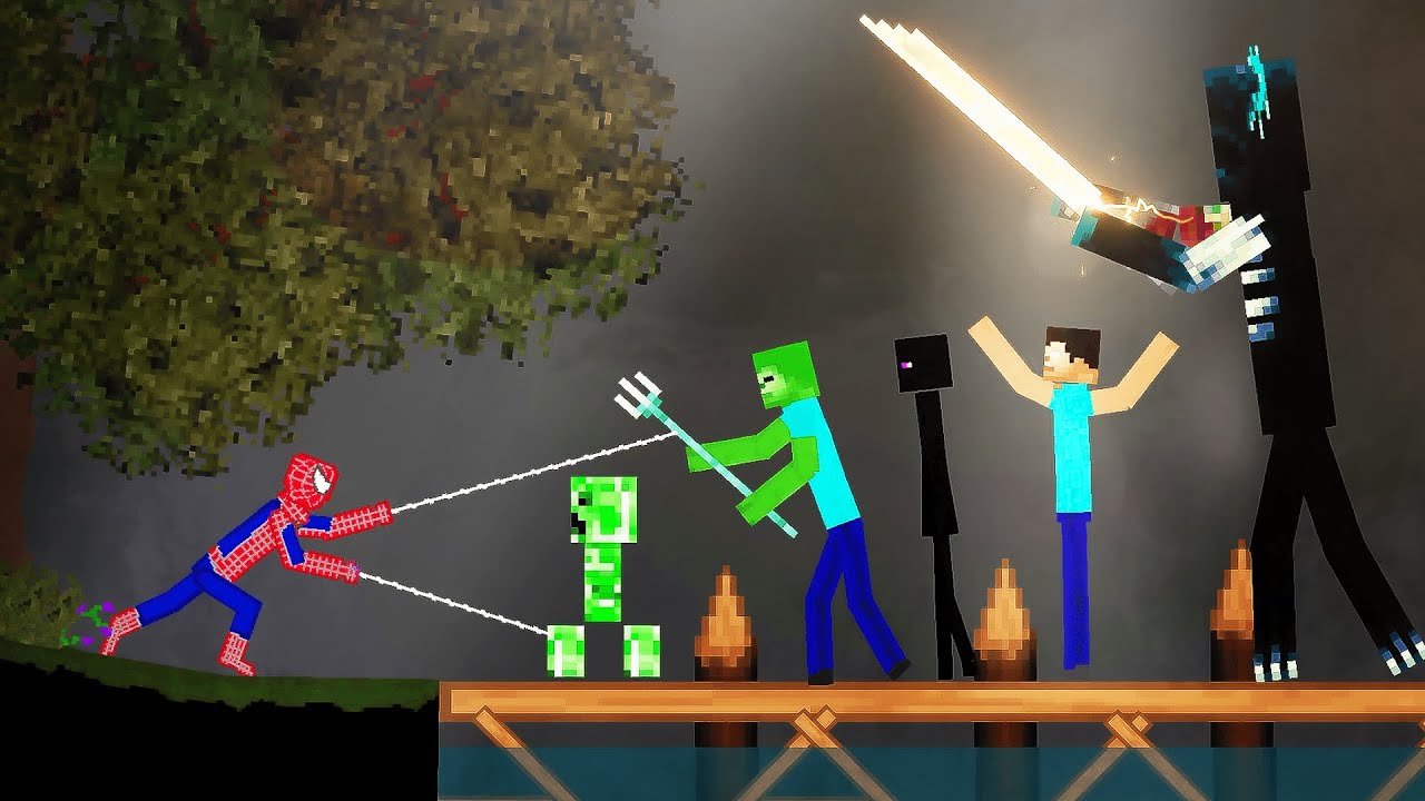 Spiderman vs Minecraft Creatures on Island in People Playground - YouTube