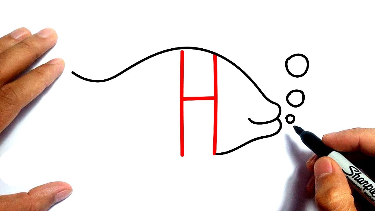 How To Draw A Fish From Letter "H" Easy | Fish Drawing With H - YouTube