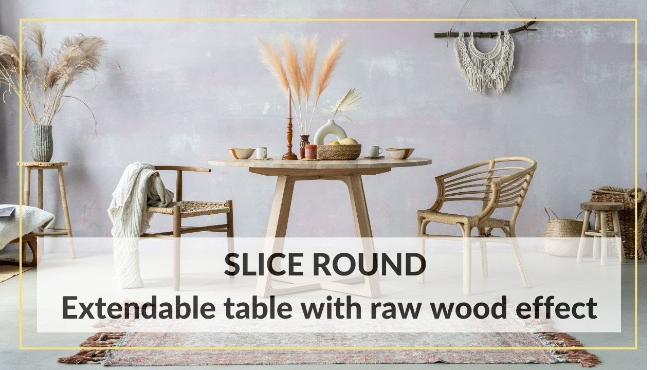 SLICE ROUND - Extendable table with raw wood effect - YouTube