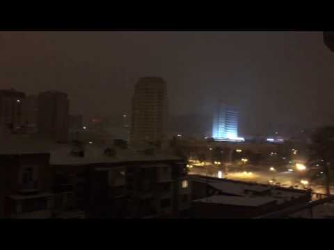 A typical snowy night in Baku, Azerbaijan 1st February 2017