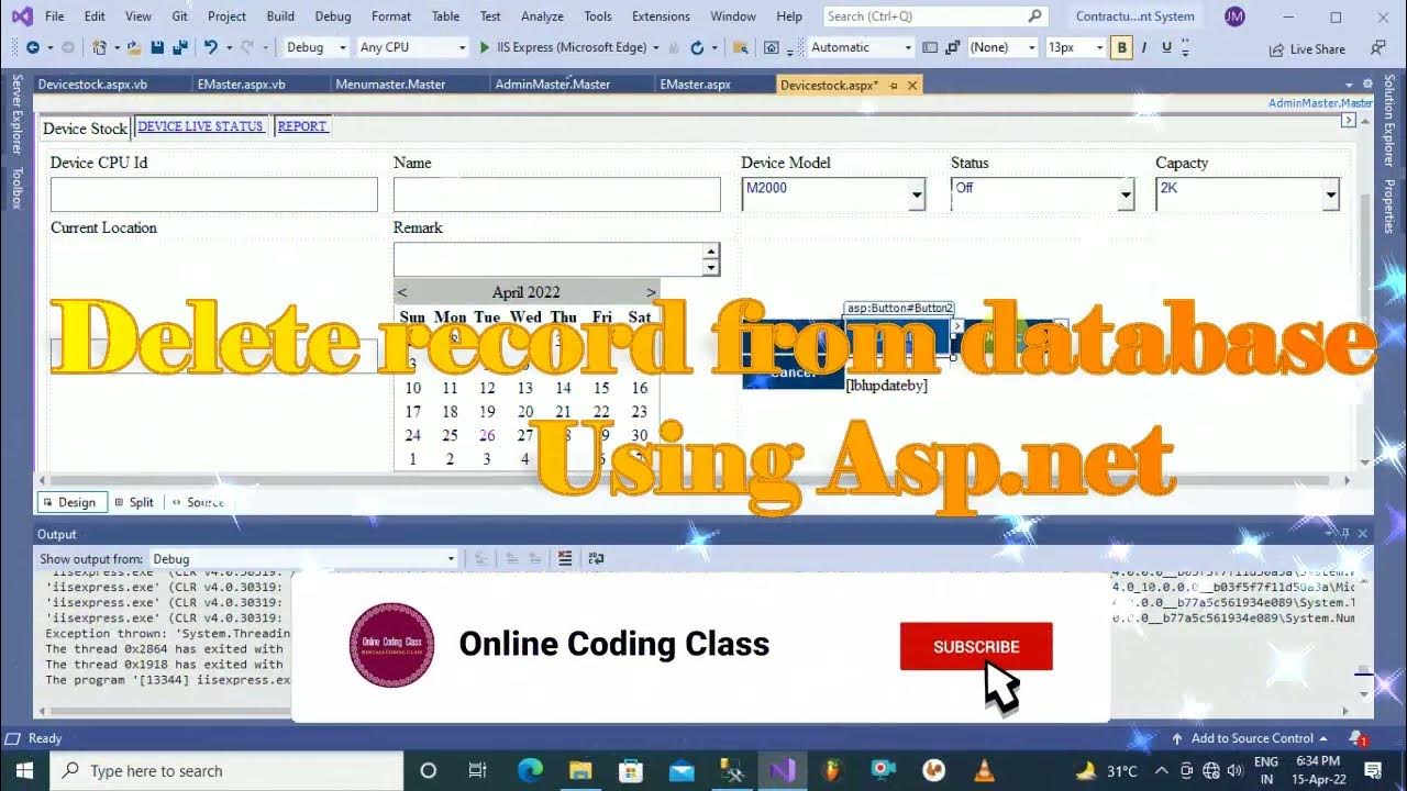 how to delete data from database in ASP NET using vb code | Online coding class - YouTube