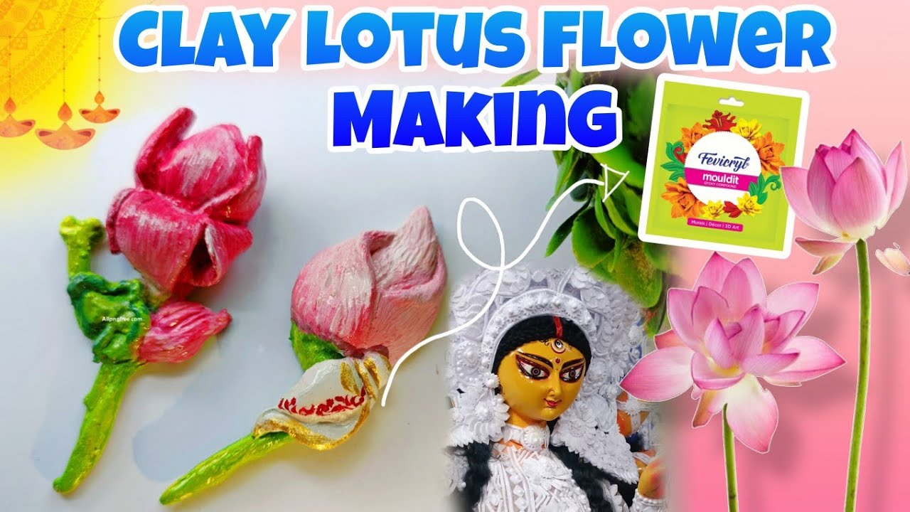 Clay Lotus Flower Making🪷/how to make lotus flower with clay/ ক্লে ...
