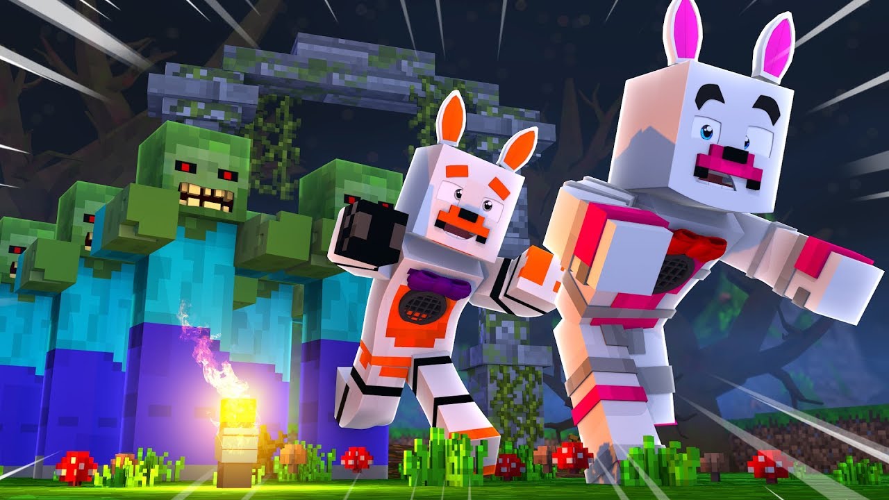 Zombies Chase Funtime foxy And Lolbit (Minecraft Fnaf Roleplay ...