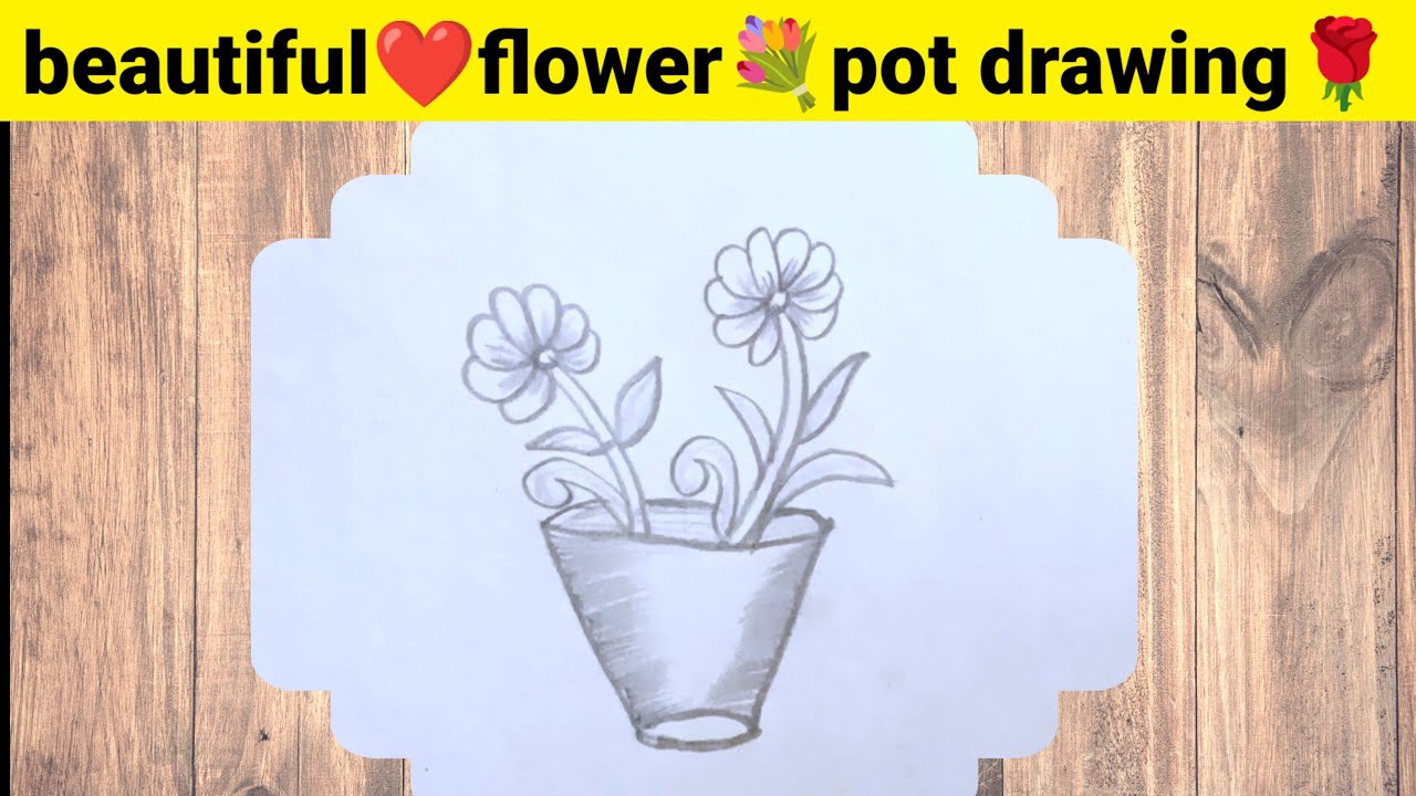 beautiful flower pot drawing | easy flower pot drawing| flower pot ...