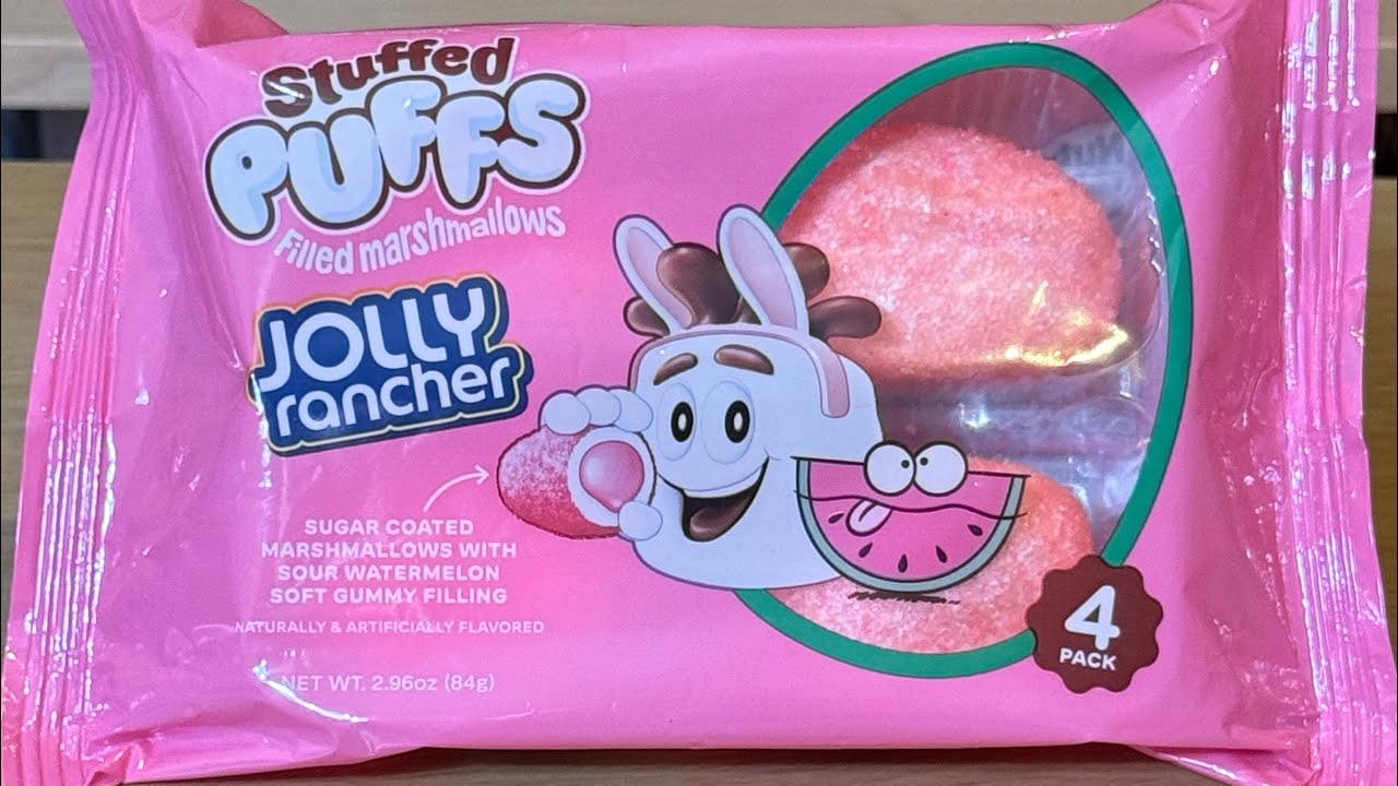 Tasting Stuffed Puffs "Jolly Rancher - Sour Watermelon" - YouTube