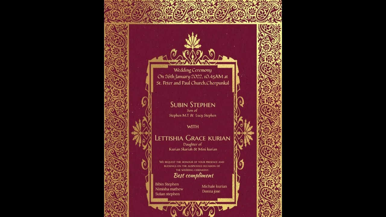 Wedding || Subin Stephen & Lettishia Grace Kurian || 26-01-2022 - YouTube