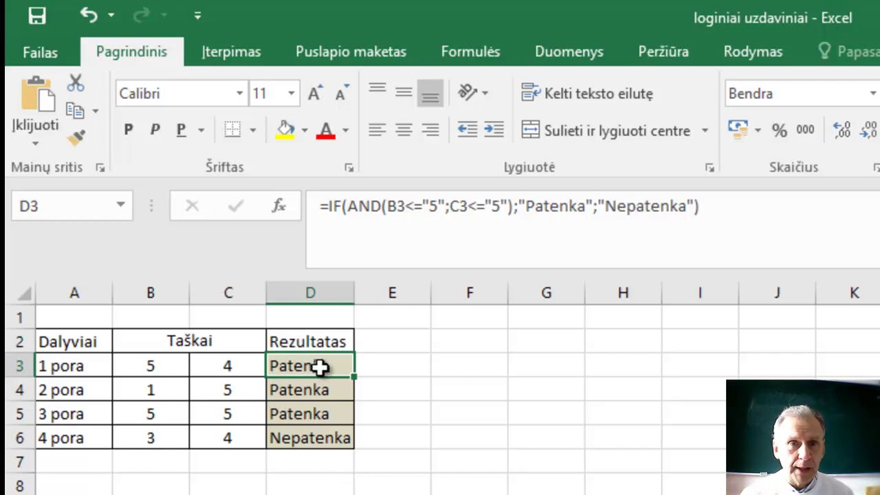MS Excel pamokos Funkcija IF (AND, OR, NOT) - YouTube