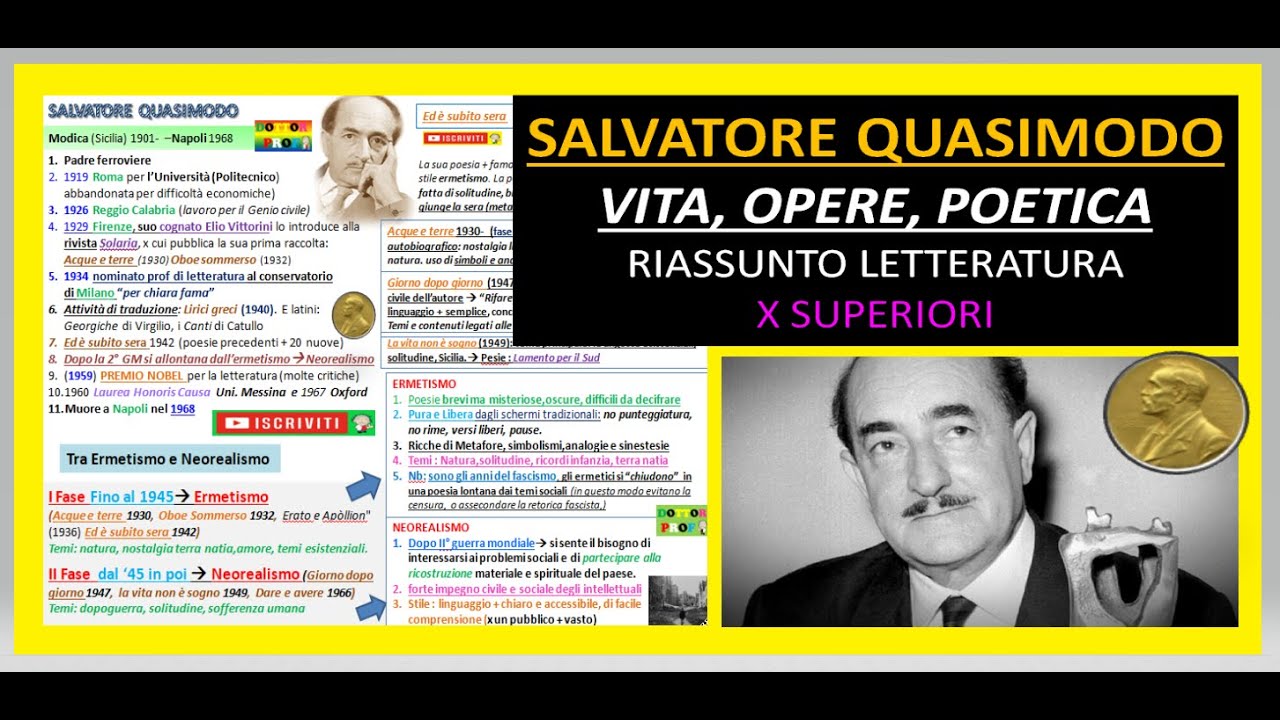 SALVATORE QUASIMODO vita, opere, poetica x superiori - YouTube