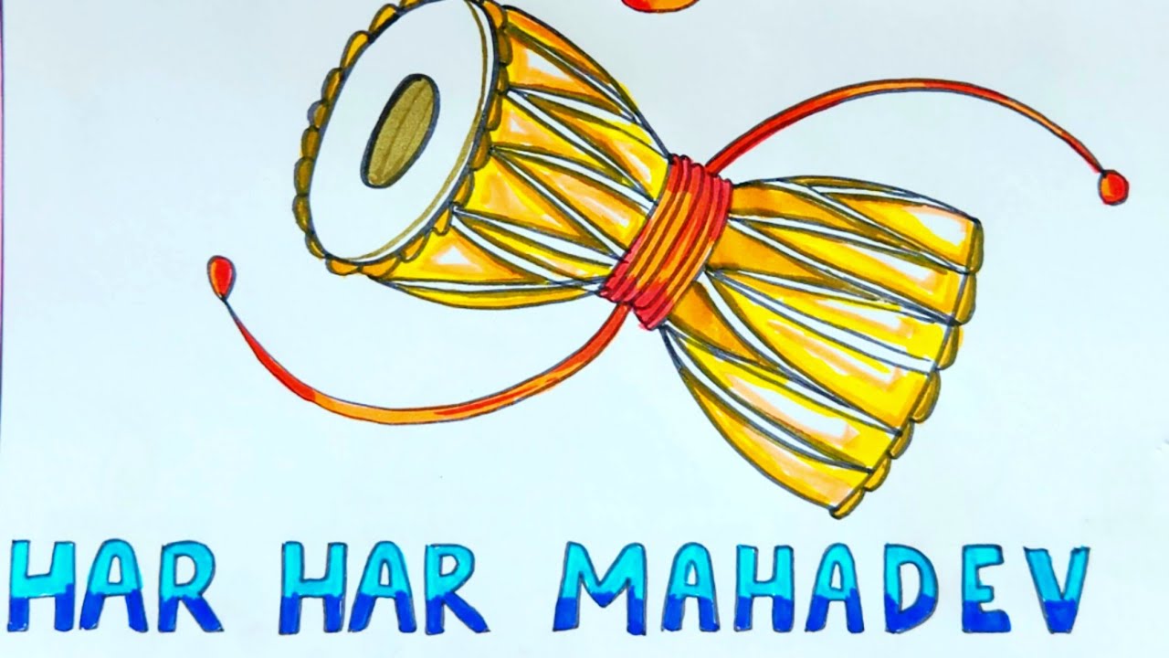 Damru drawing easy / How to draw Damru for Mahashivratri / Damru ...
