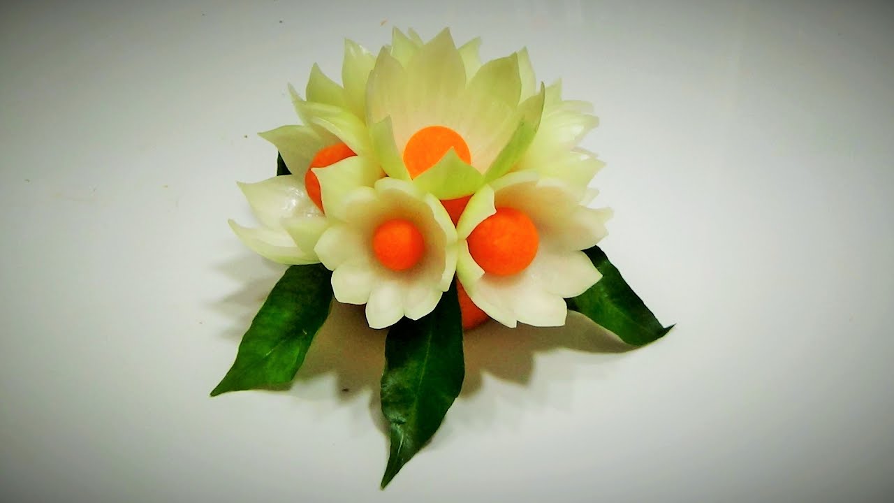 #171 How to make nine & more flowers from one onion - carving garnish ...
