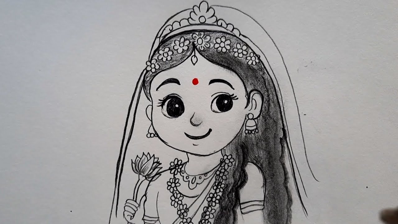 How to draw cute radha rani . Radha rani pencil sketch . Drawing ...