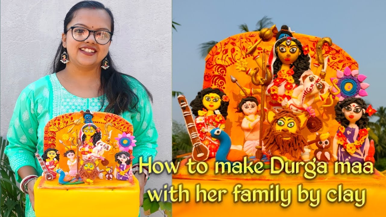 How to make Durga maa idol with her full family and their vahana's by ...