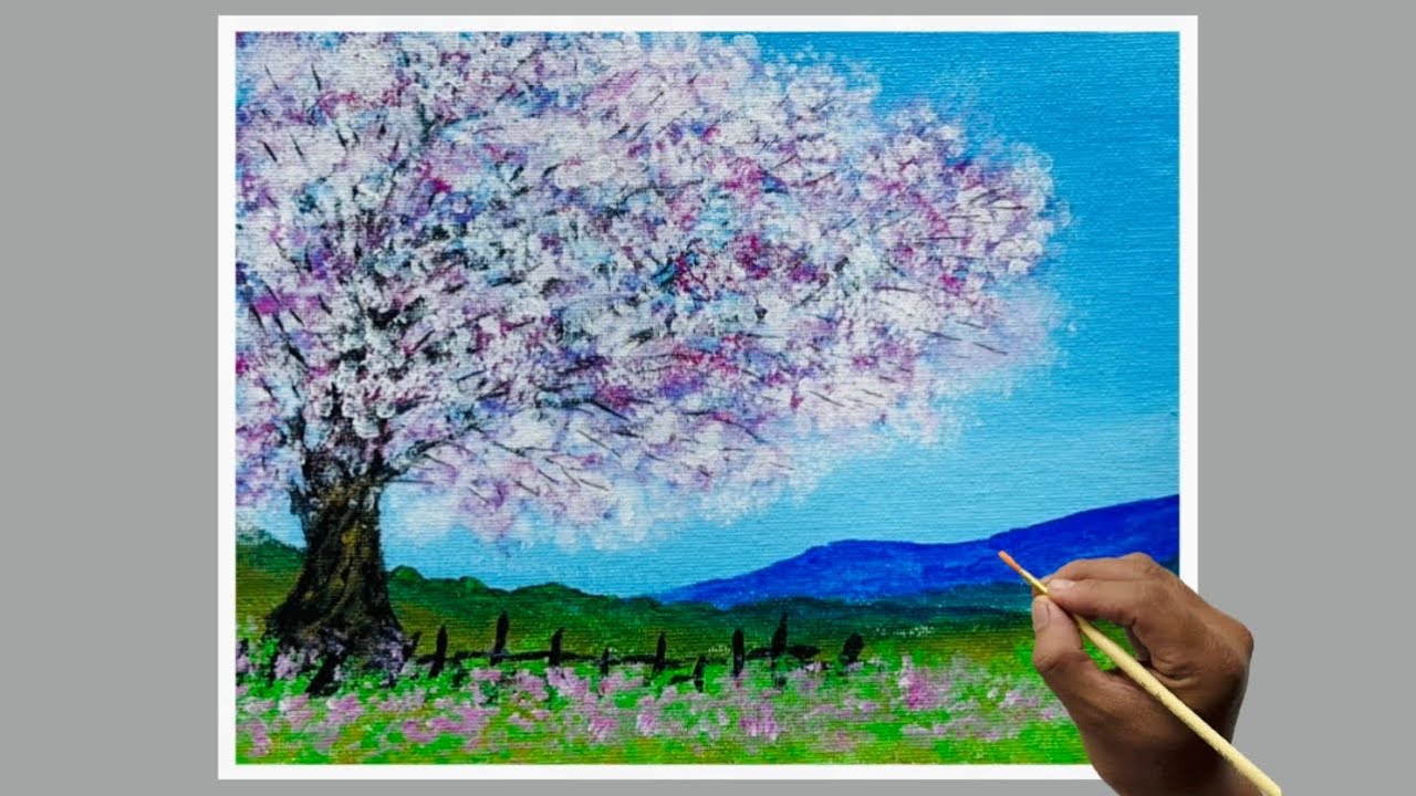 How to Paint Big Cherry Tree | Acrylic Painting for Beginners | Easy ...