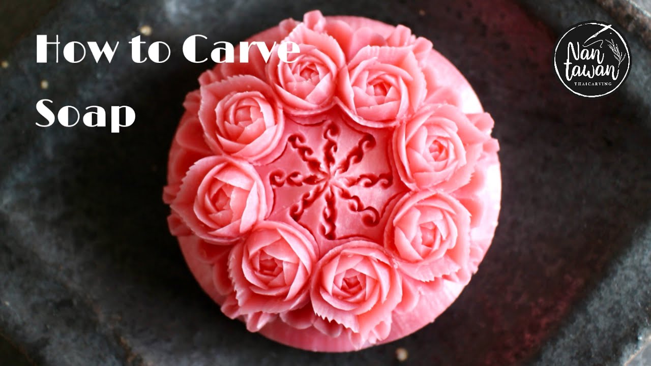 Soap Carving designs step by step pink small rose - YouTube