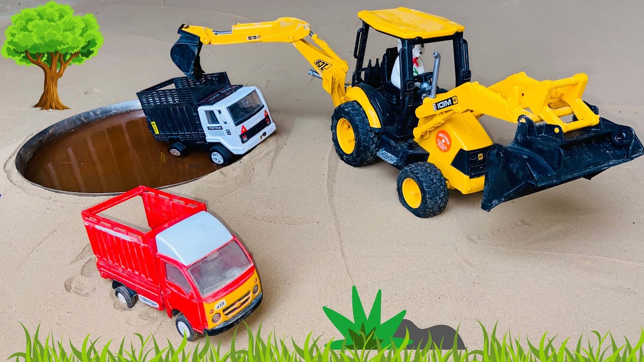 Dumper Truck Stuck in Pit Pulling out JCB 3DX | Toy Tata Ace JCB ...