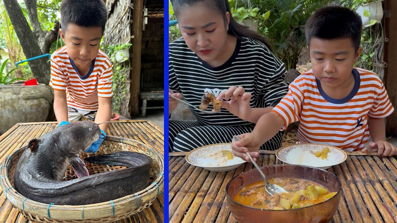 Giant Catfish cooking with Country style - Chef Seyhak - YouTube