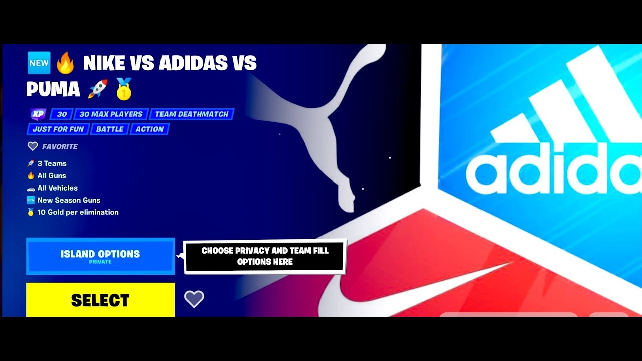 FORTNITE 🆕🔥 NIKE VS ADIDAS VS PUMA 🚀🥇 MAP CODE: 2890-3273-6813 - YouTube