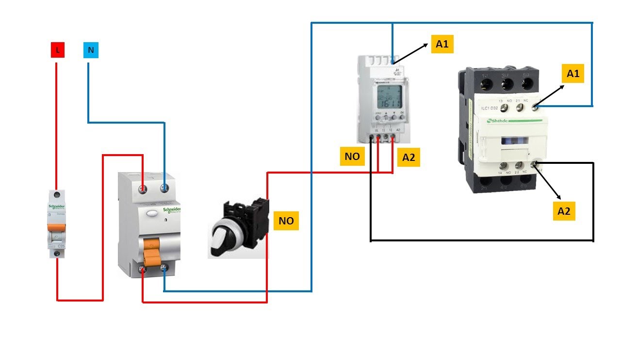 Magnetic contactor connection on a digital timer - YouTube
