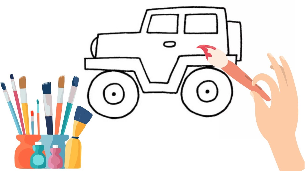 Jeep Drawing, How to draw a Jeep 🚙 For Kids - YouTube