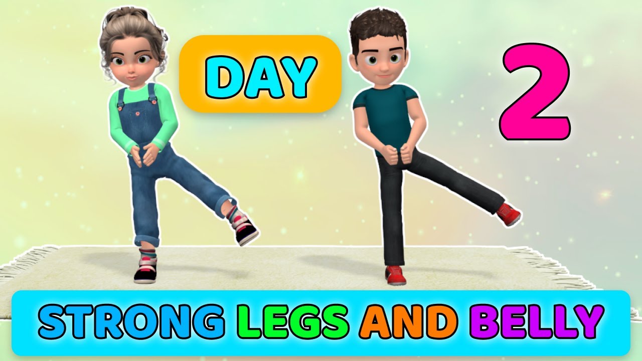 DAY 2 OF 3 - STRONG LEGS AND BELLY - KIDS EXERCISES - YouTube