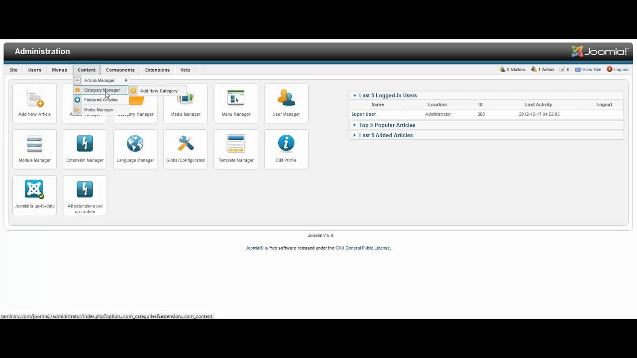 Joomla 2.5 Tutorial - How To Navigate The Administrator Panel - YouTube