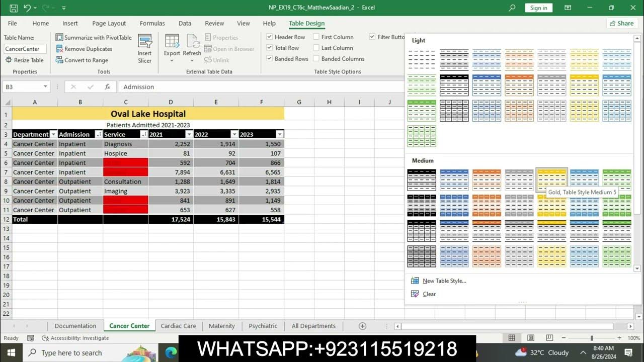 Excel 2019 Module 6 SAM Critical Thinking Project 1c | Oval Lake ...