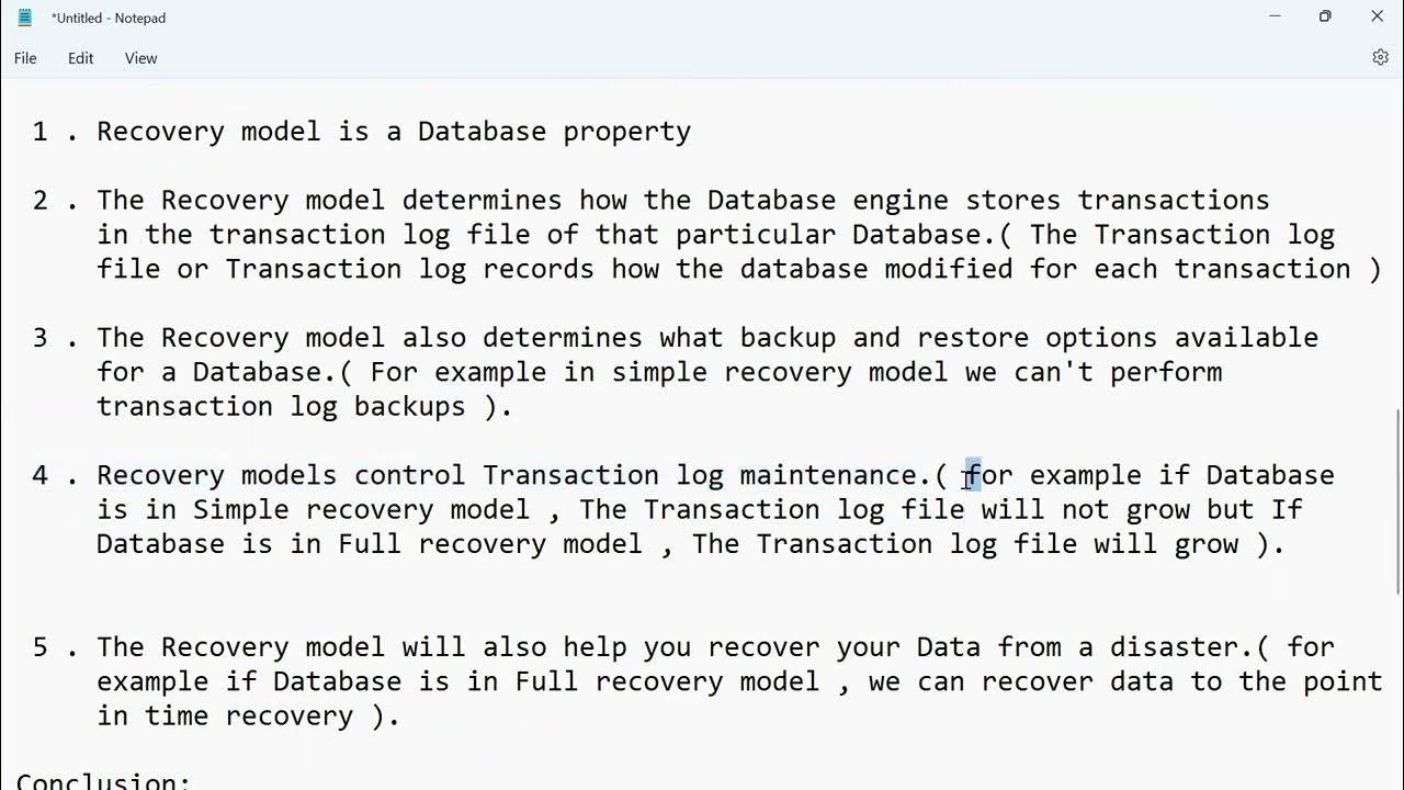 RECOVERY MODELS IN SQL SERVER - YouTube
